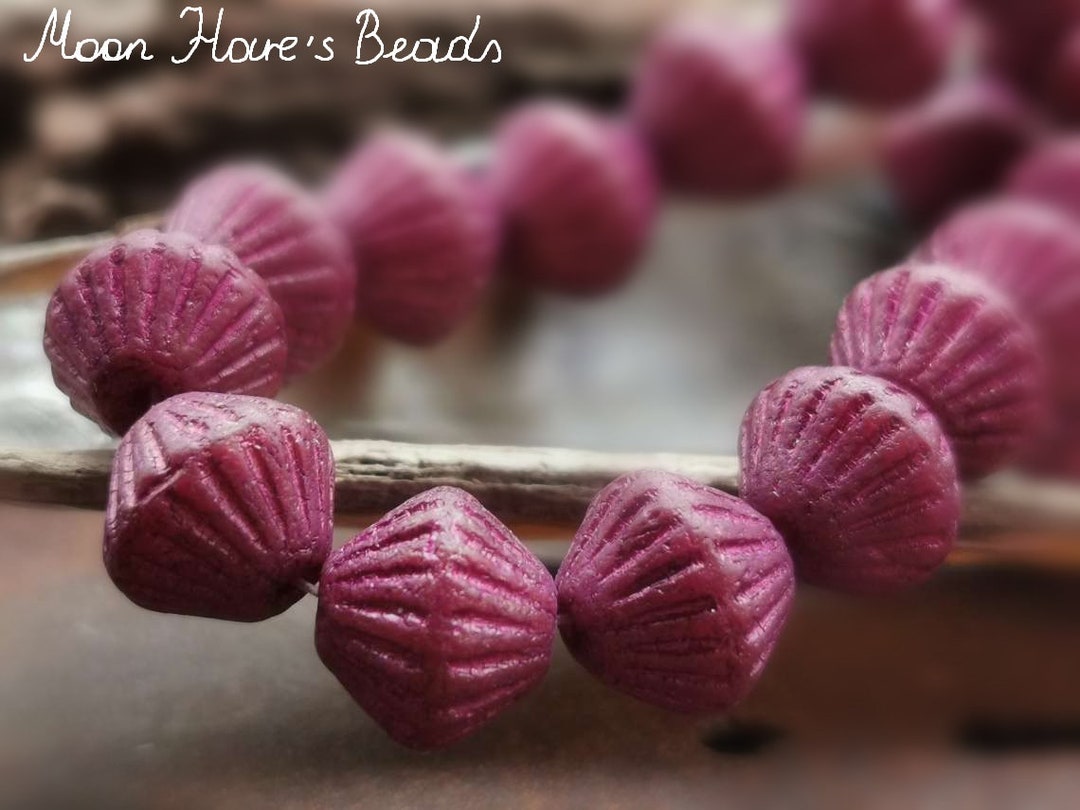 4 Baroque Double Cone 11 Mm Tribal Bicones Bohemian Glass Beads Grooved ...