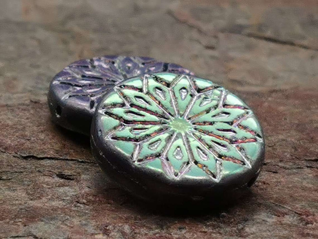 2 or 4 Bohemian Glass Beads 18 Mm - Origami - Mandala - Coin Bead ...