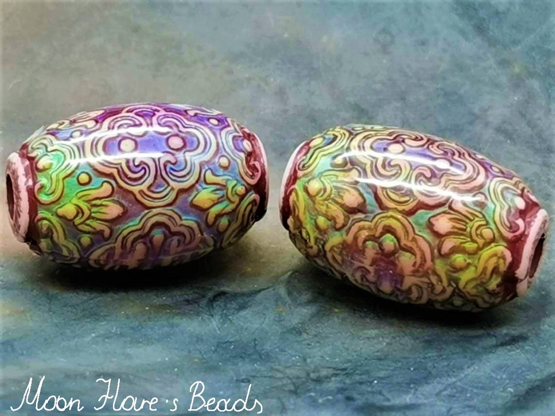 1 Liquid Crystal Bead 22 X 13 Mm Large Hole 3.2 Mm - "persian Beauty ...