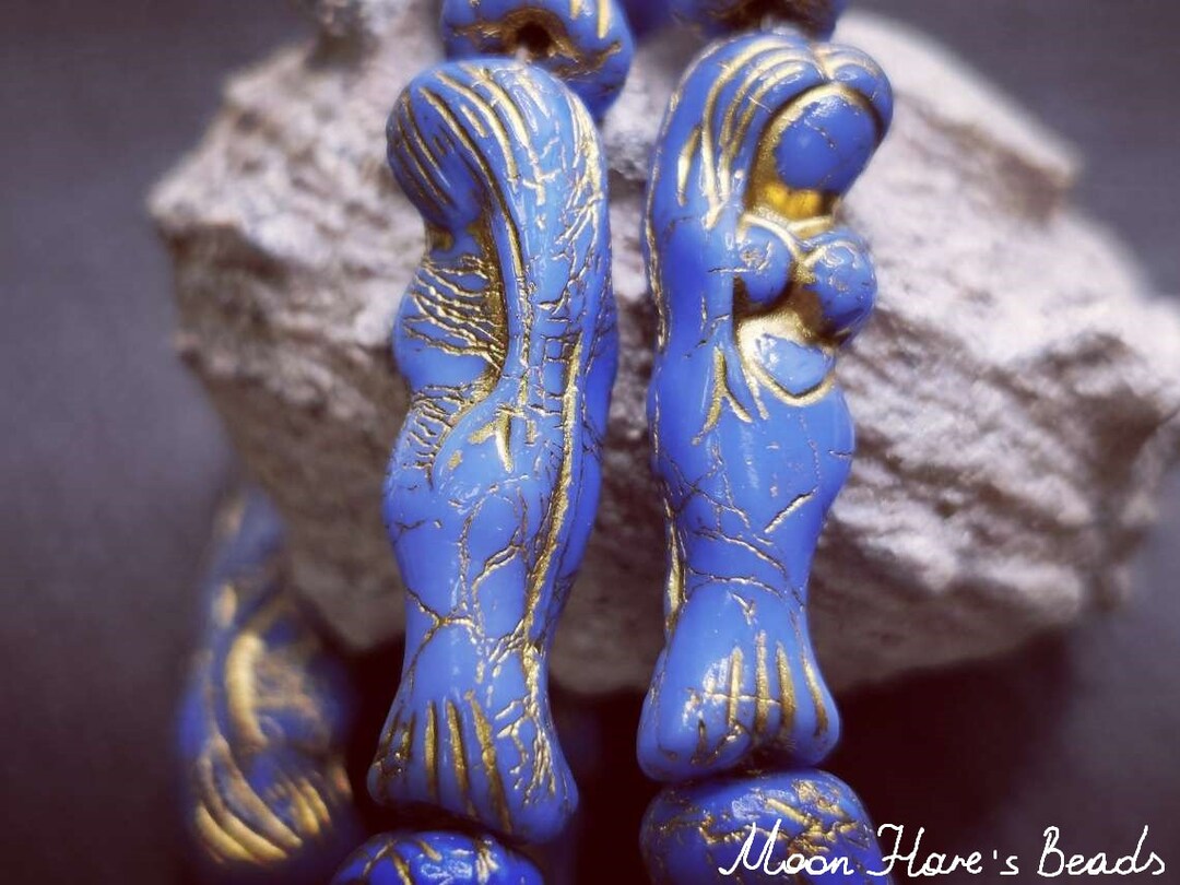 1 or 2 MERMAID Beads 25 X 5 Mm SEA GODDESS Periwinkle Gold Vertically ...