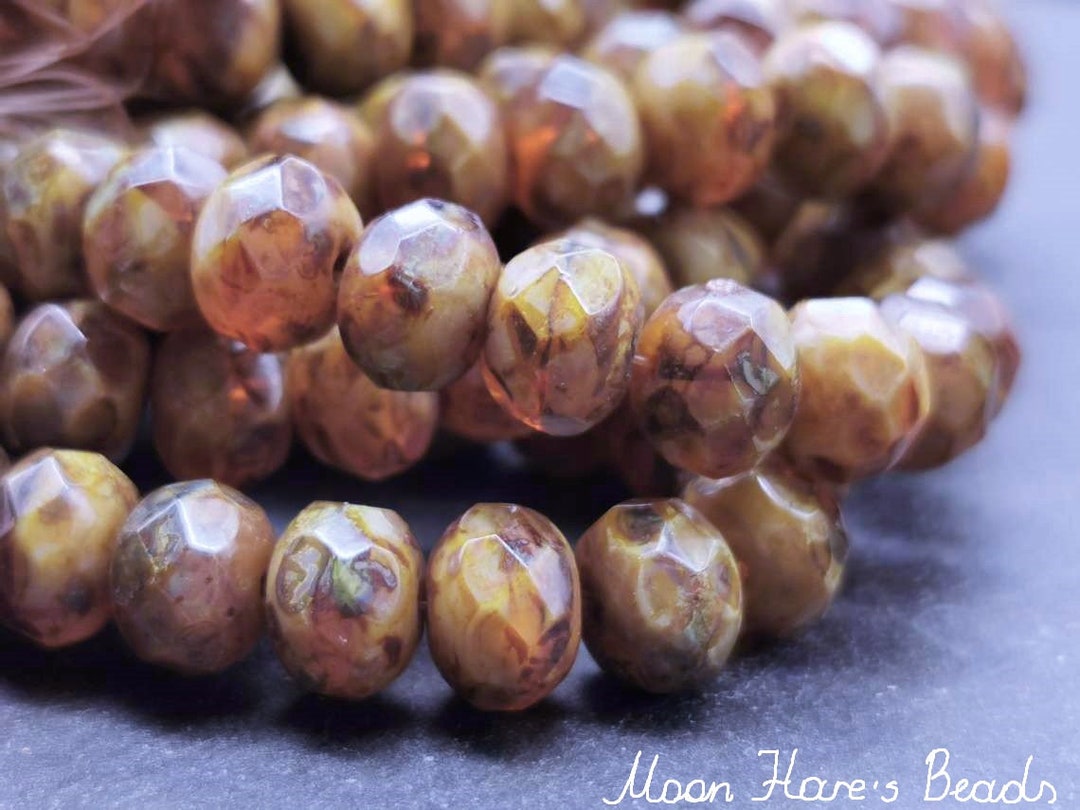 6 or 12 Bohemian Fire-polished Rondelles 6 X 9 Mm Ivory, Honey & Rose ...