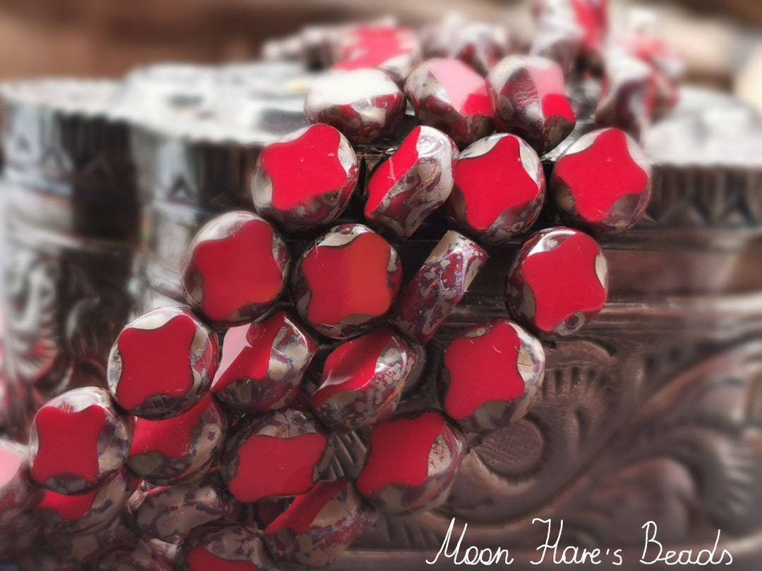 10 Ovals With RHOMS 9 X 8 Mm Table Cut Red Opaque With Picasso Original ...