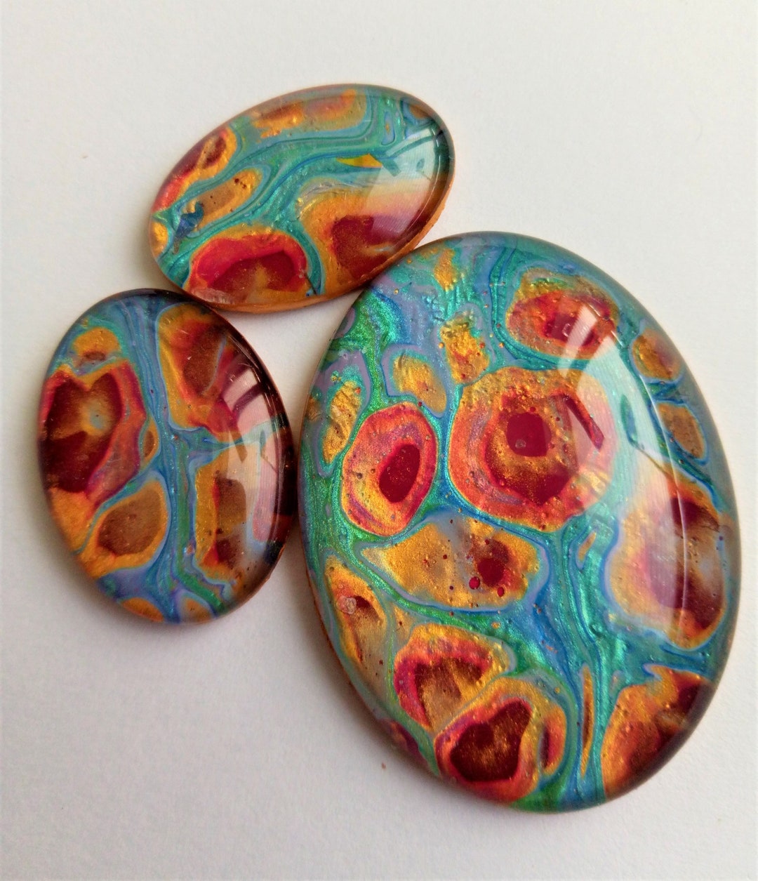 Set 3 Pcs Hand-painted Filigree Glass Cabochons Gemstones - Etsy