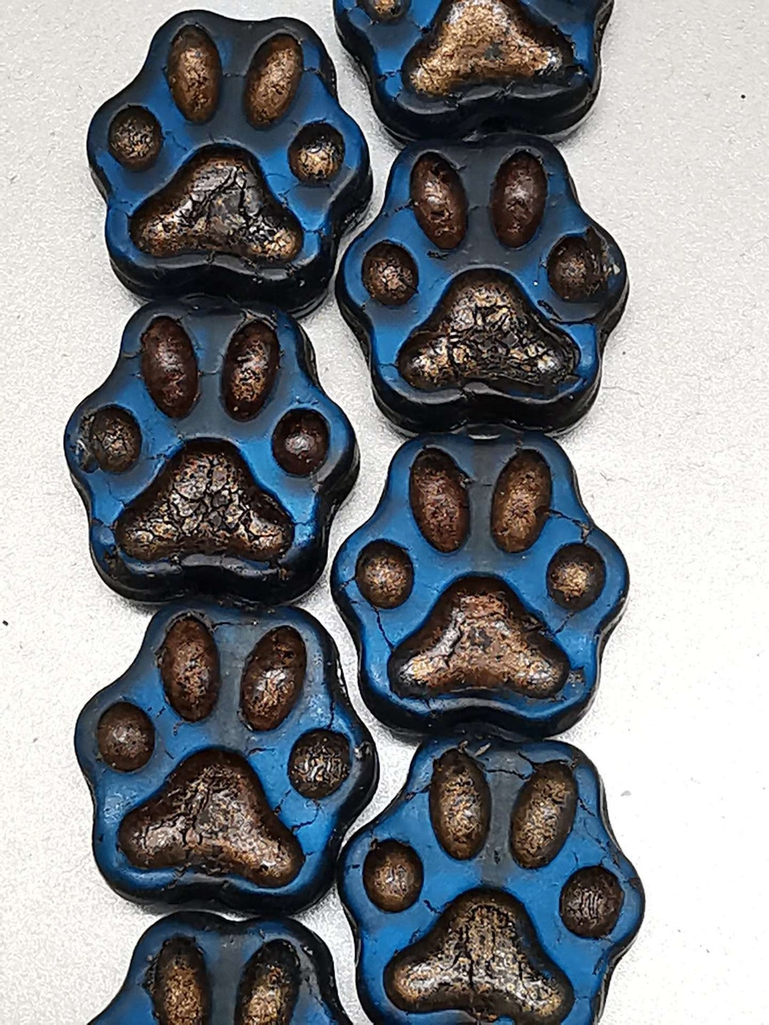 Cute Paws 13 Mm Bohemian Glass Beads Dark Petrol Transparent Matt With ...