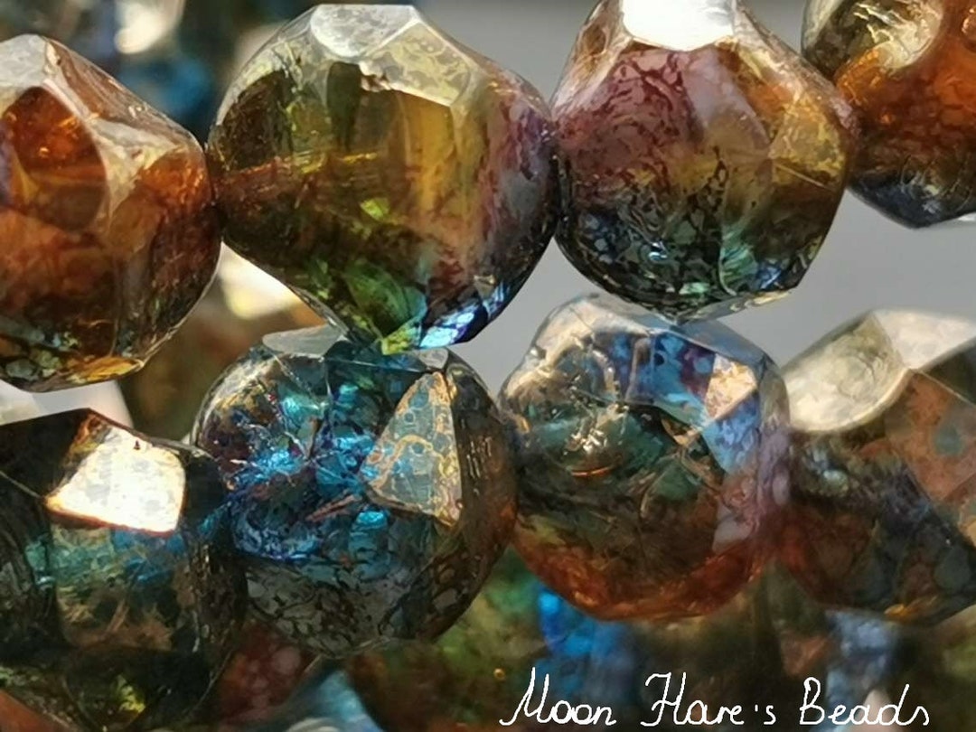 8 CENTRAL CUT Nuggets 9mm Aqua, Amber and Ivory With Purple Bronze ...