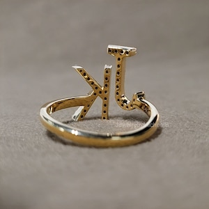 Personalized JK Initial Engagement Ring, 14K Yellow Gold Lab-grown ...