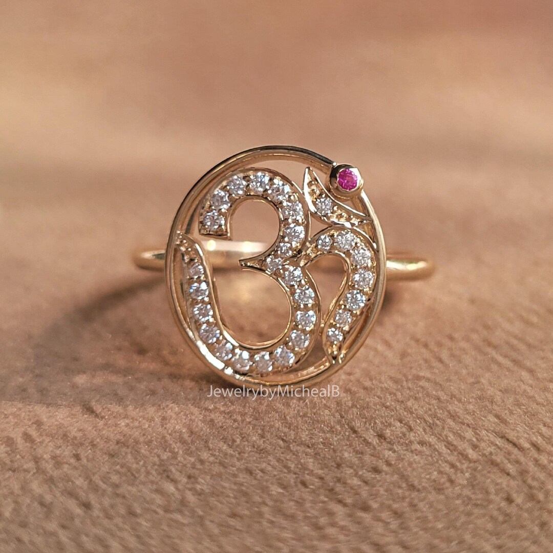Om Symbol Ring Round Cut Moissanite Hindu Religious Om Ring 14k Gold ...
