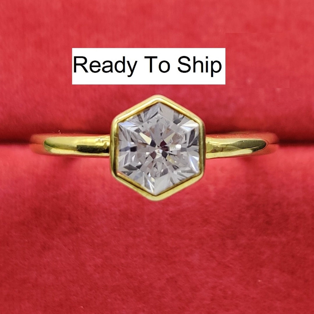 Hexagon Cut Diamond Ring, Bezel Set Wedding Ring for Women Bezel Set ...