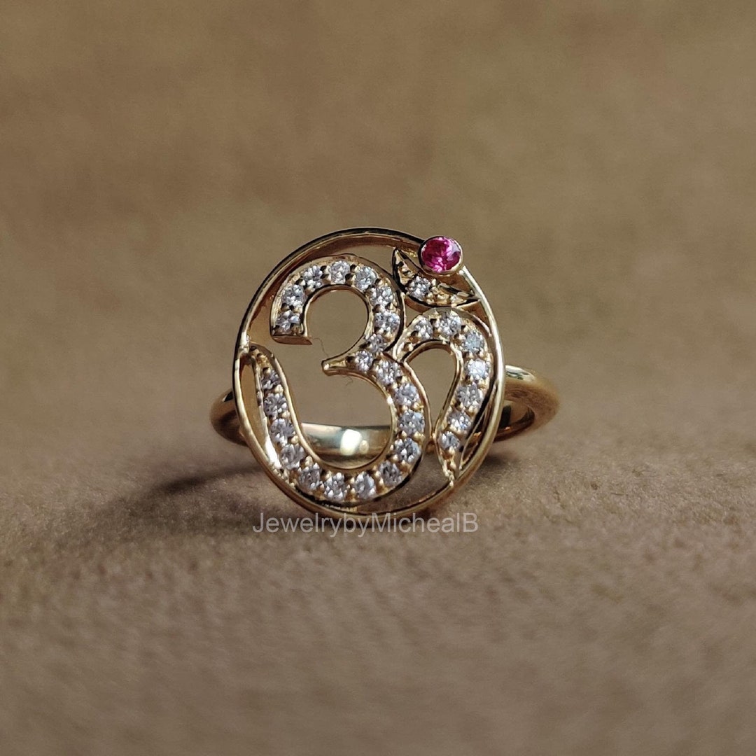 Om Symbol Ring Round Cut Moissanite Hindu Religious Om Ring 14k Gold ...