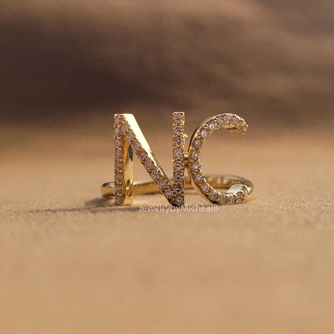 Custom Name Diamond Ring 14K Gold Personalized NC Name Ring Unique ...