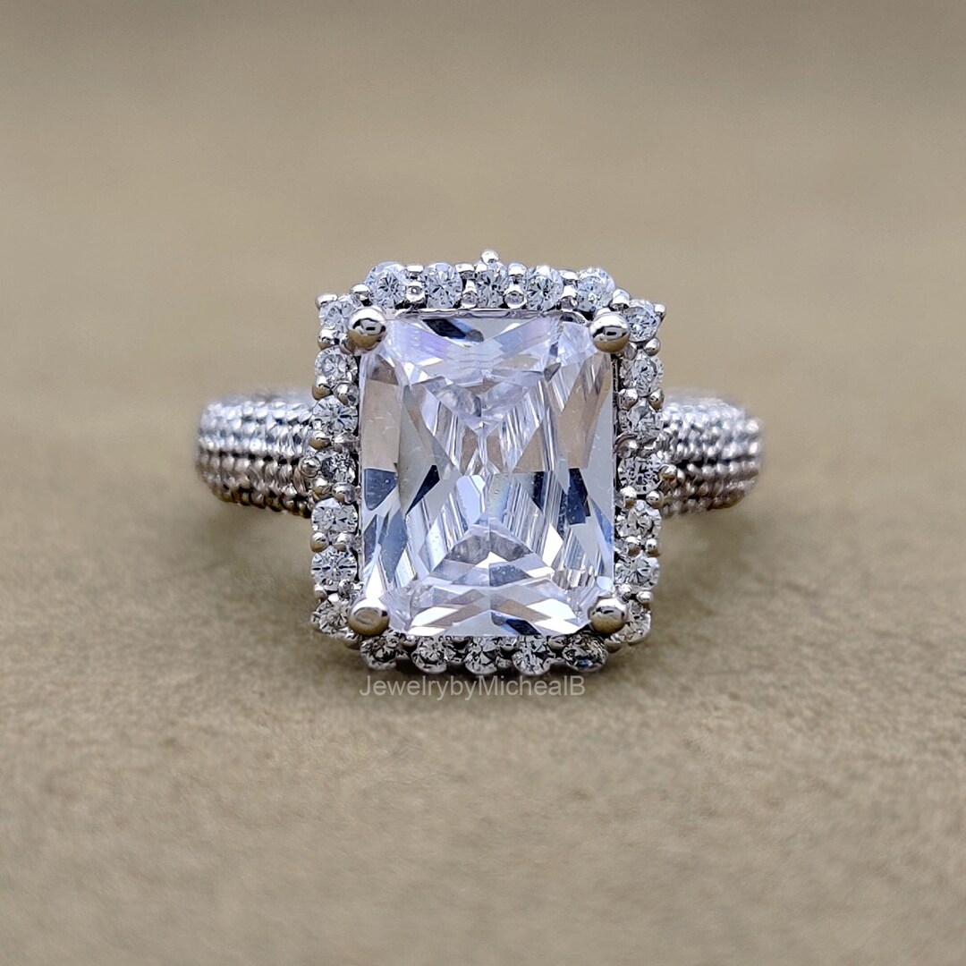 Vintage 4 Ct Radiant Cut Lab-created Diamond Halo Wedding Ring, 14K ...