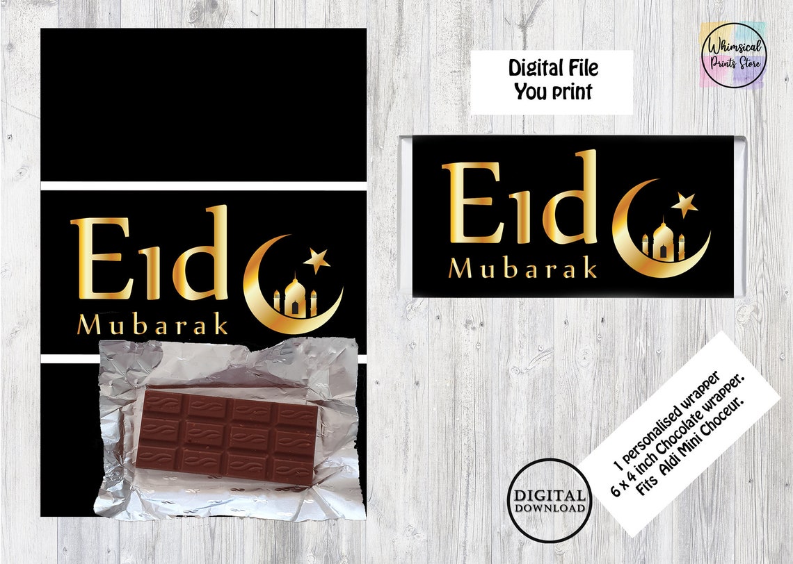 Eid Mubarak Gold Black Chocolate Bar Wrapper. Perfect Size for Aldi ...