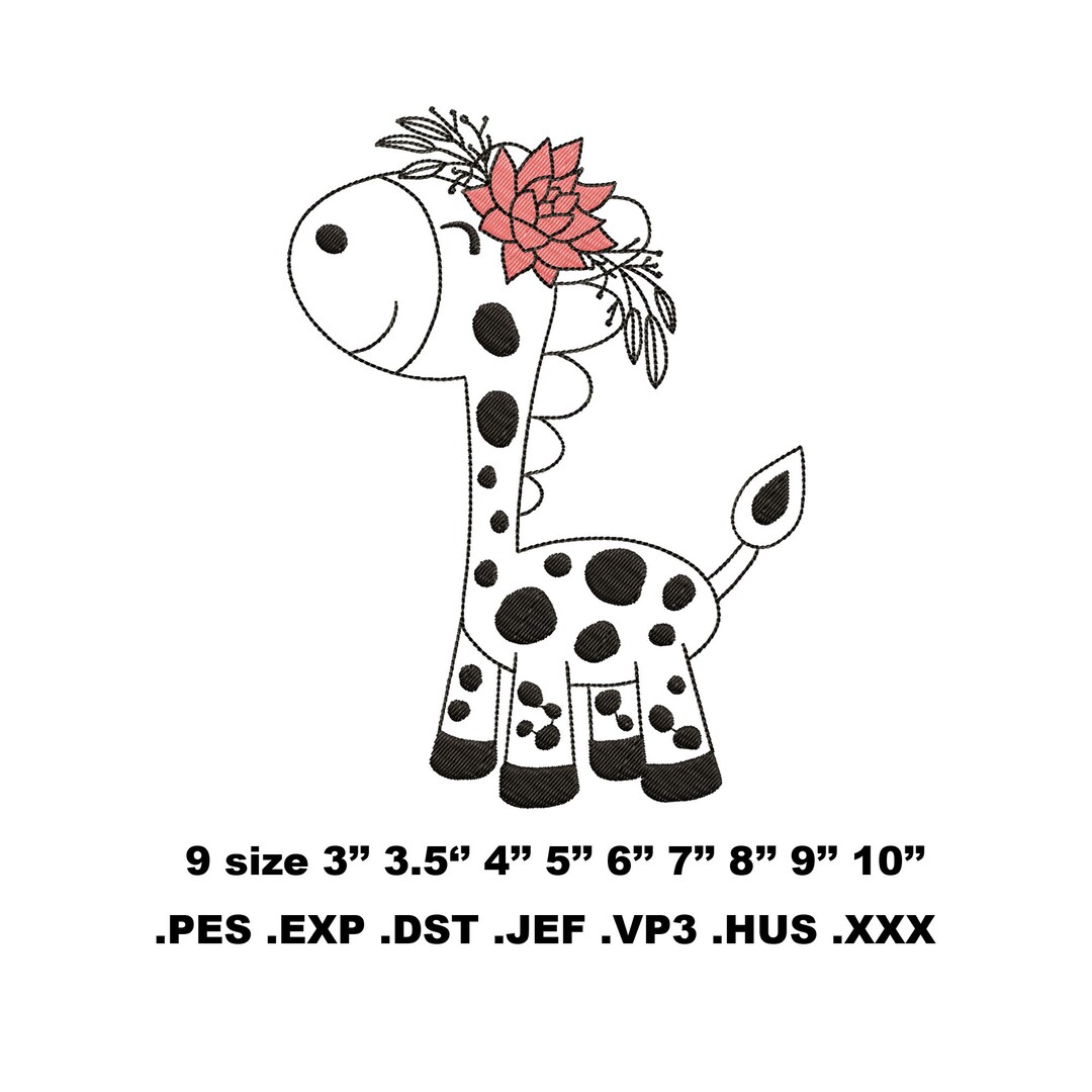 Cute Giraffe - Machine Embroidery Design. Format Pes Vp3 Jef Hus Dst ...