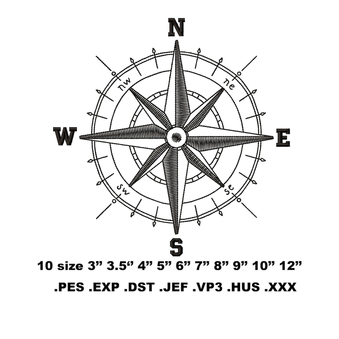 Compass Embroidery Design: Machine Embroidery Files (digital Product ...