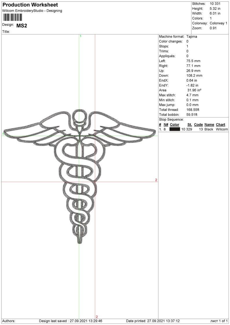 Medical Symbol Embroidery Design: Caduceus, 10 Sizes (digital Download ...