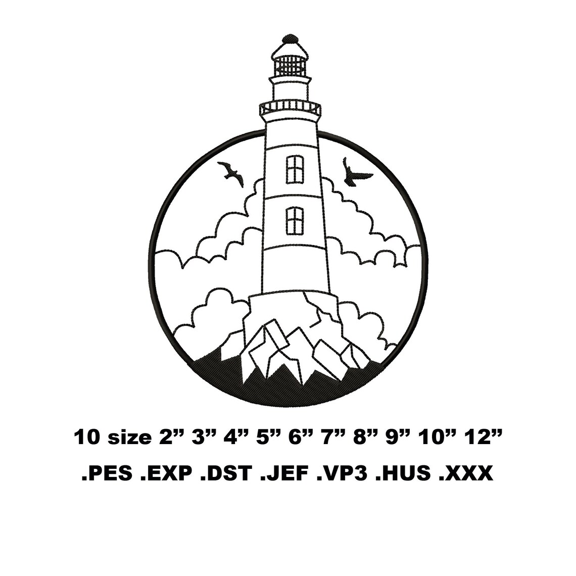 Lighthouse Embroidery Design. Files With Design for Machine - Etsy