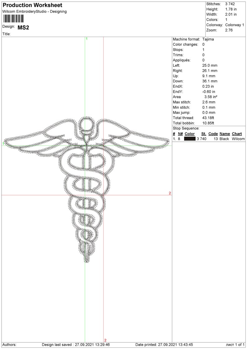 Medical Symbol Embroidery Design: Caduceus, 10 Sizes (digital Download ...