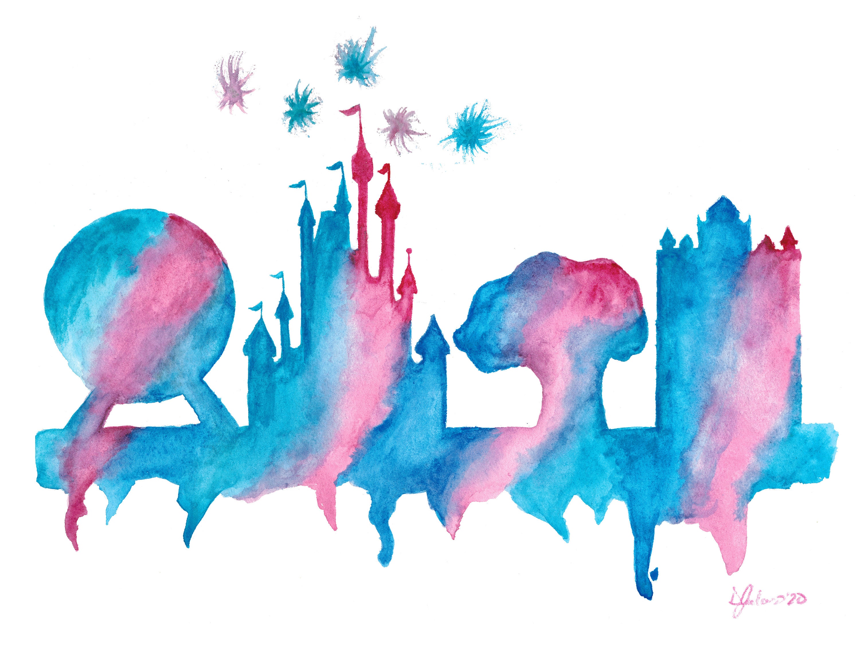 Walt Disney World Skyline Art 9x12 Watercolor Print - Etsy