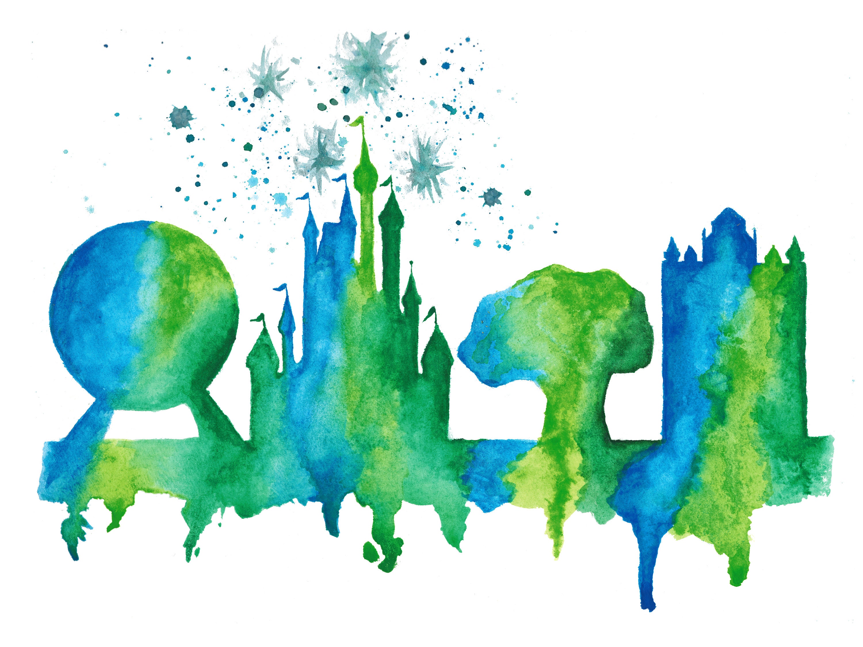 Walt Disney World Skyline Art 9x12 Watercolor Print - Etsy.de