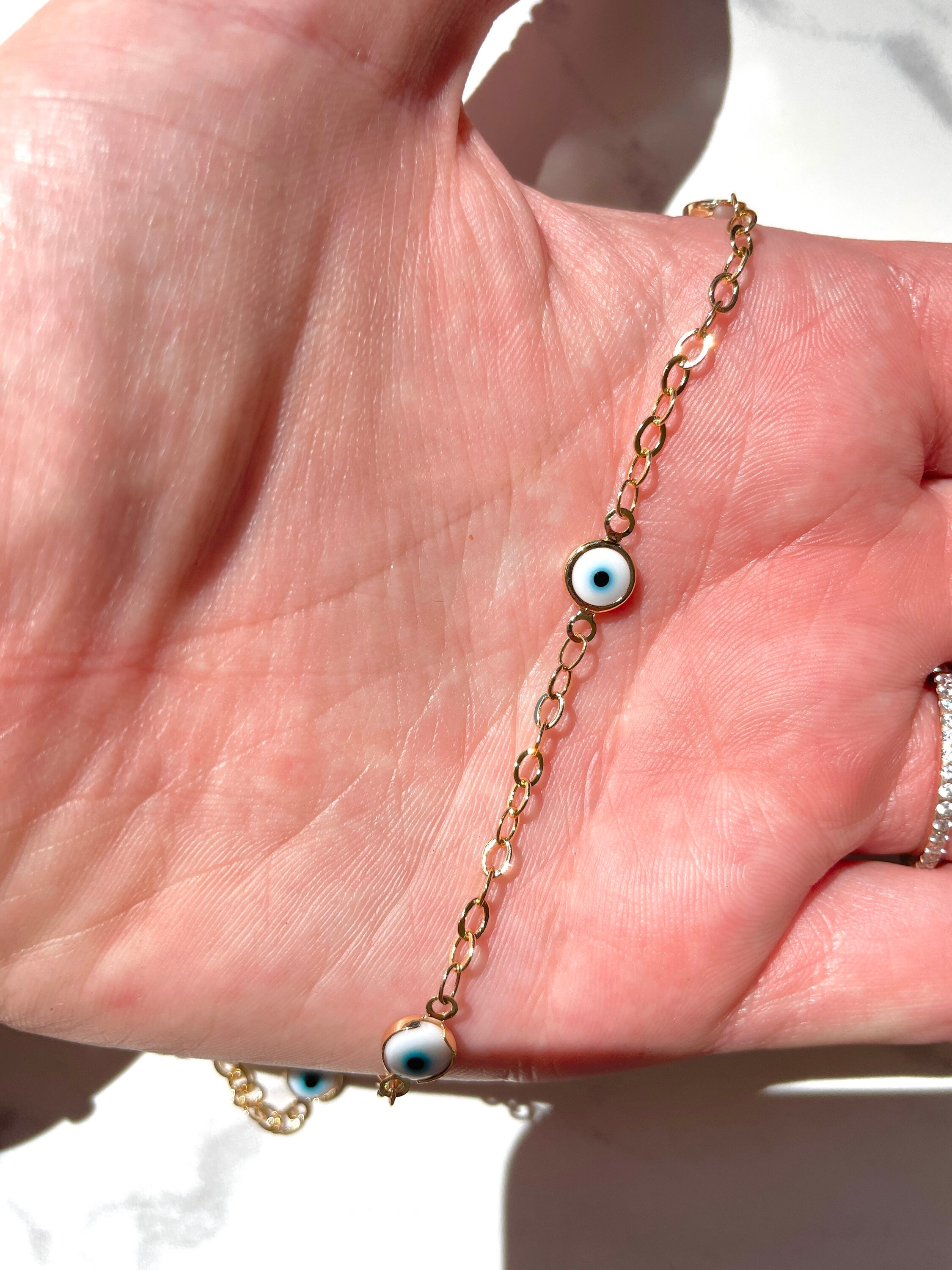 Blue and White Evil Eye Gold Chain Necklace - Etsy