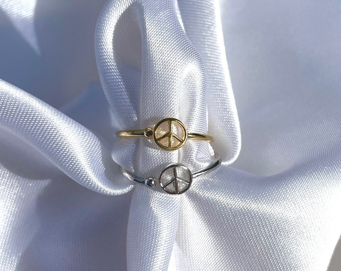 Peace Sign Adjustable Ring Gold and Silver - Etsy