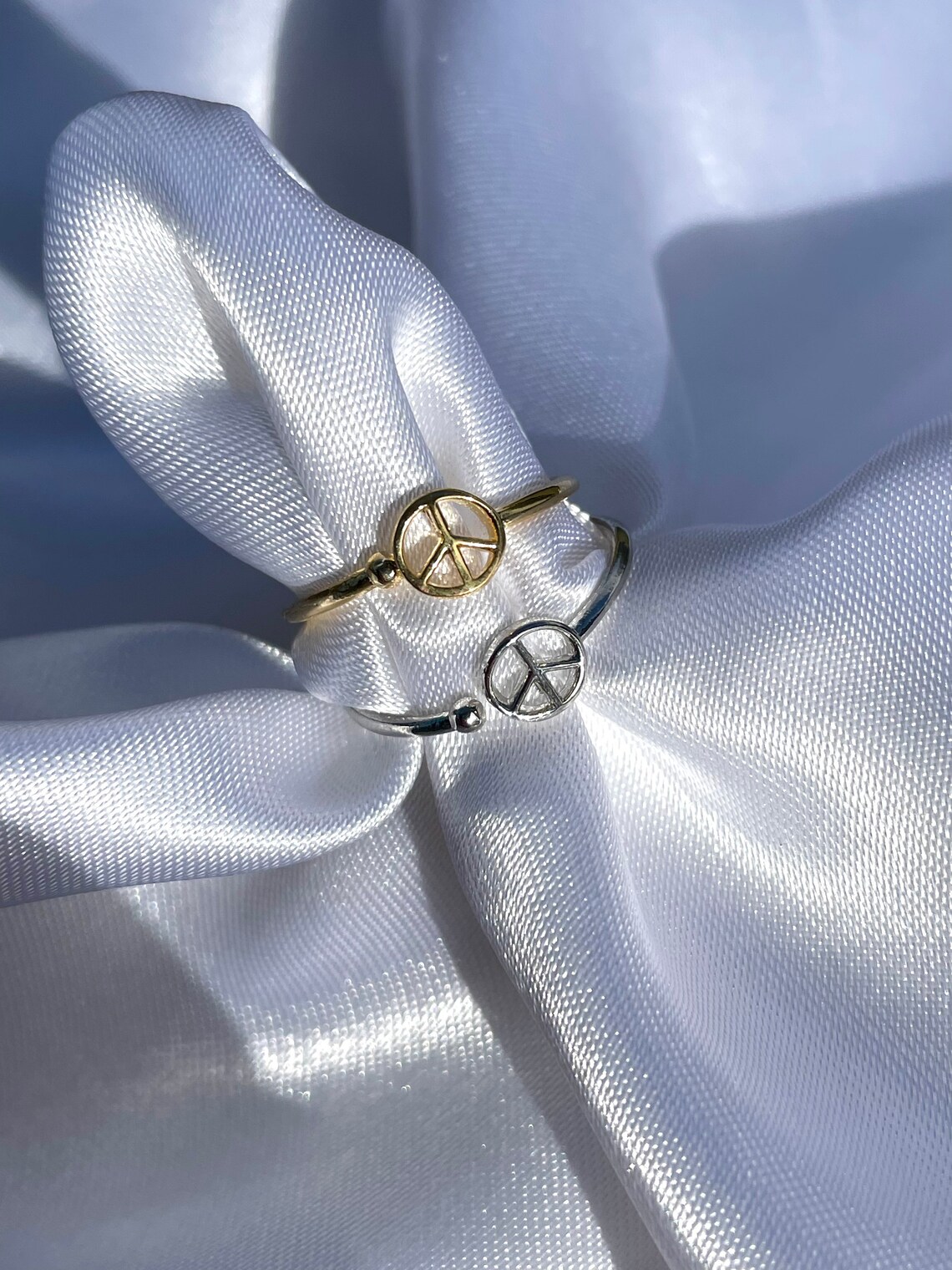 Peace Sign Adjustable Ring Gold and Silver - Etsy