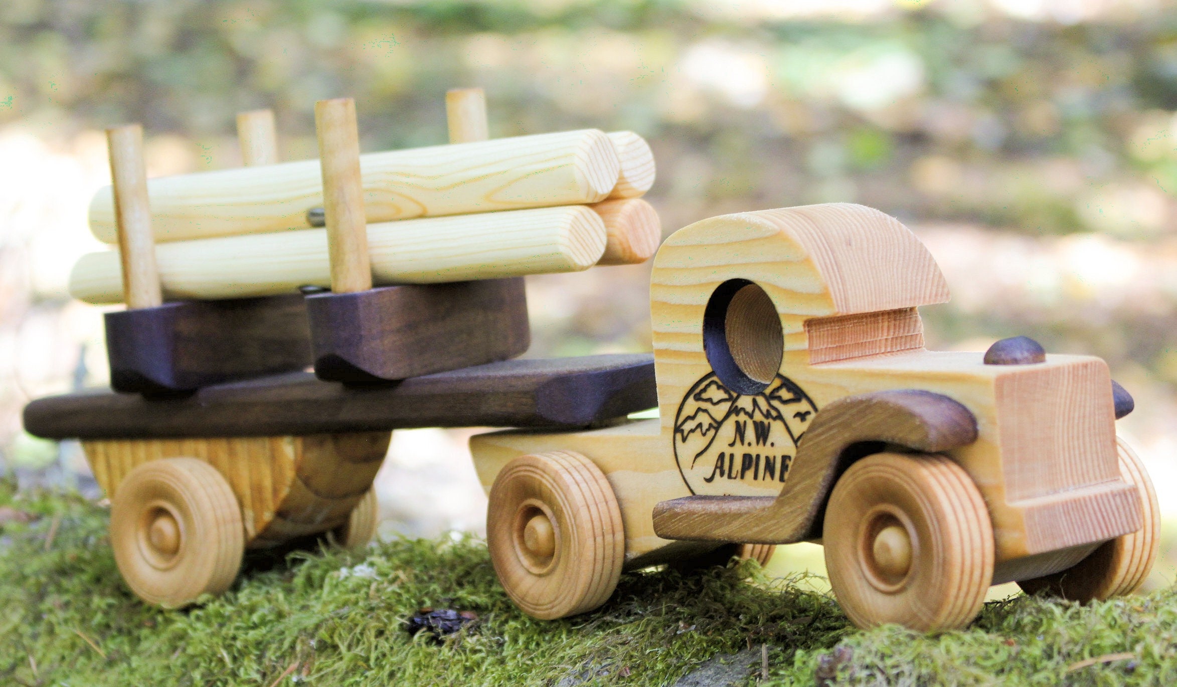 Log Tow Truck Toy, Unique Gift, Montessori Toys, NW Alpine Handcrafted ...