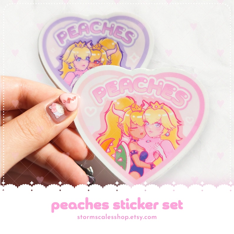 Princess Peach X Bowsette peaches Peaches Peaches Vinyl Sticker Set - Etsy