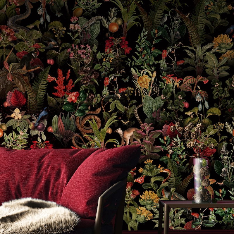 Dark Botanical Wallpaper - Etsy