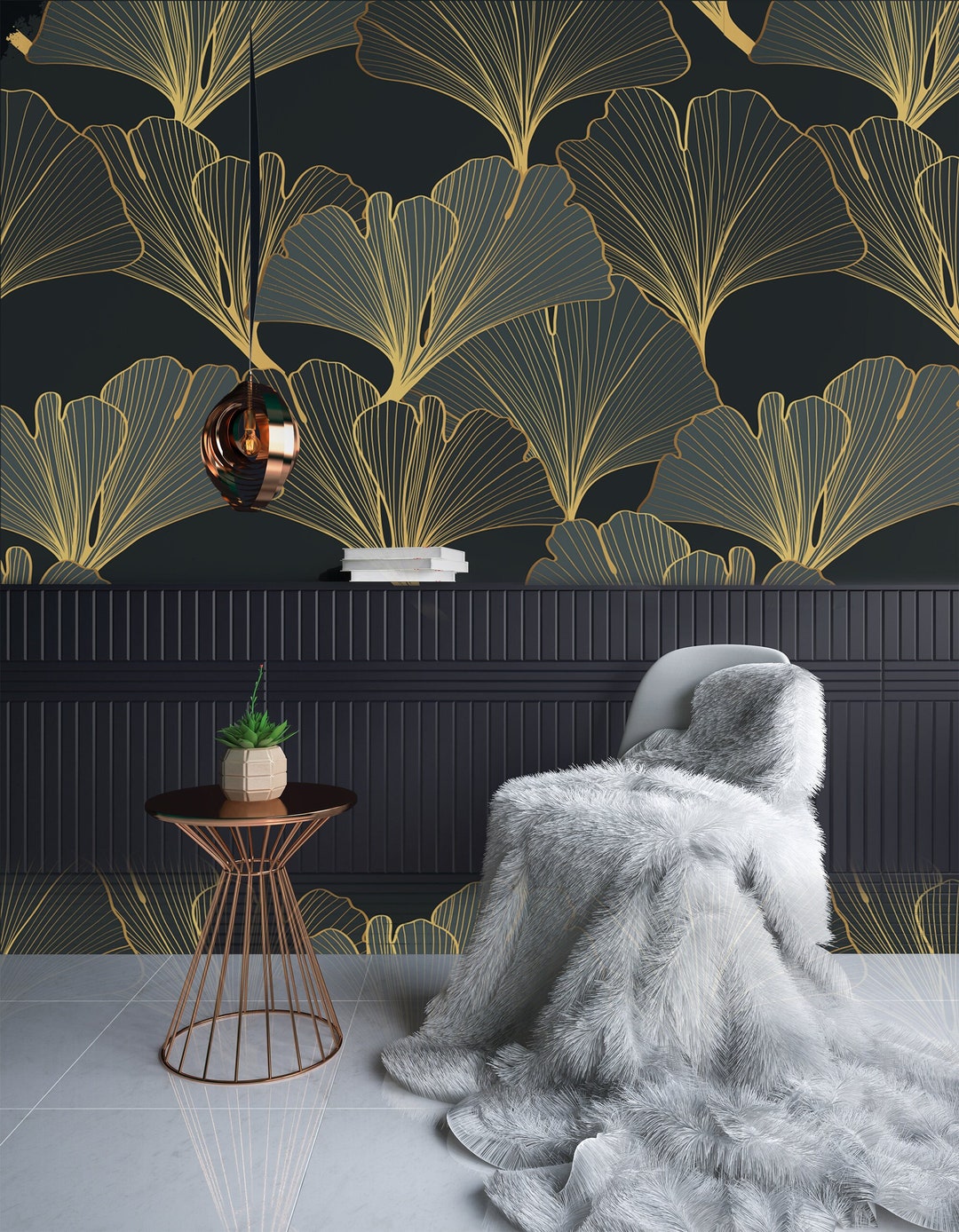 Gold Ginkgo Leaf Wallpaper: Art Deco Peel and Stick Wall Mural - Etsy