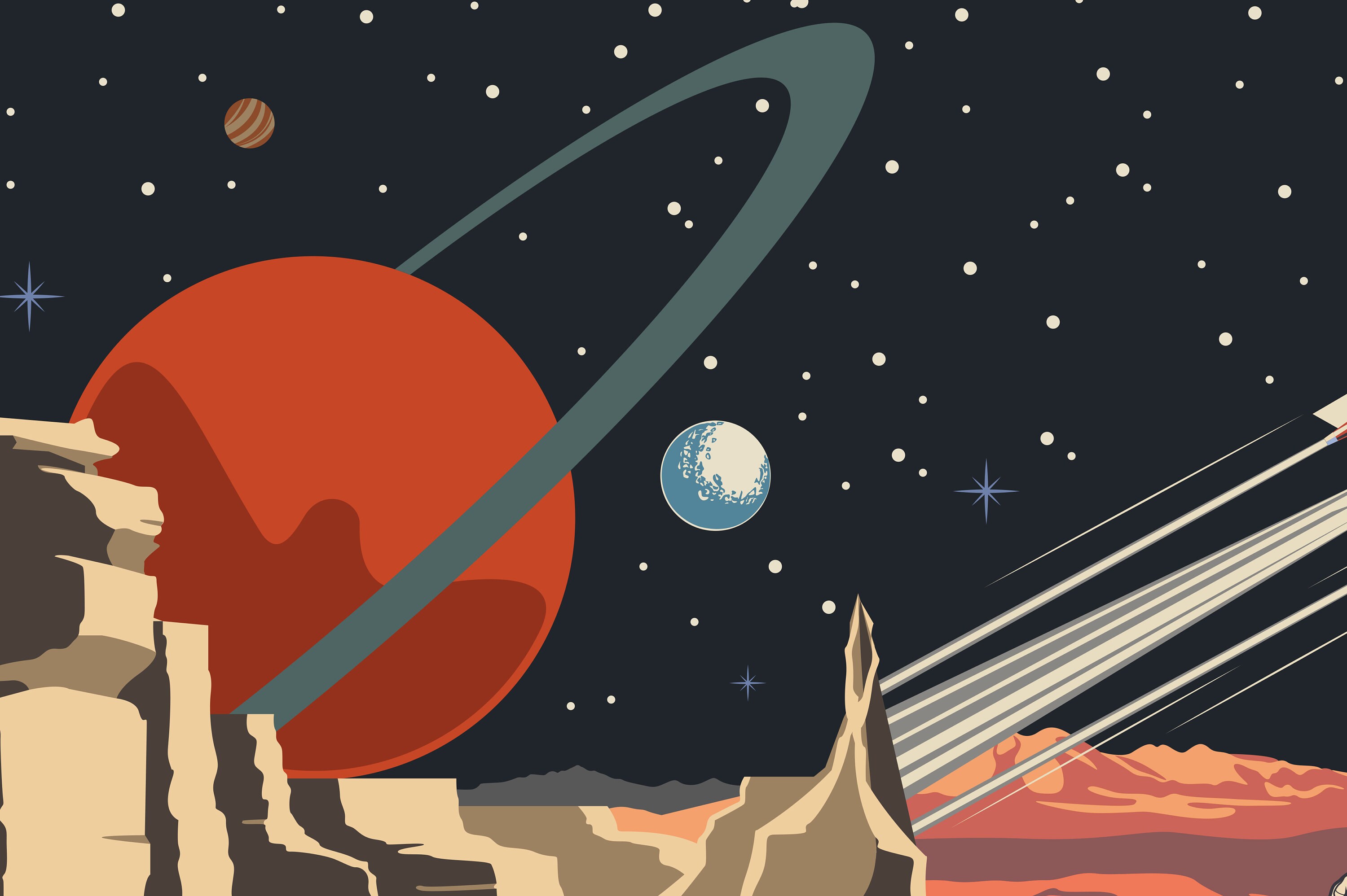 Retro Space Art Wallpaper