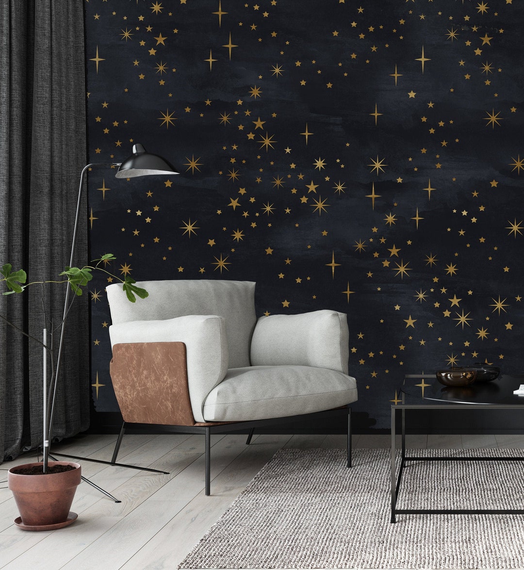 Starry Nights: Art Deco Style Black With Gold Stars Wallpaper for ...
