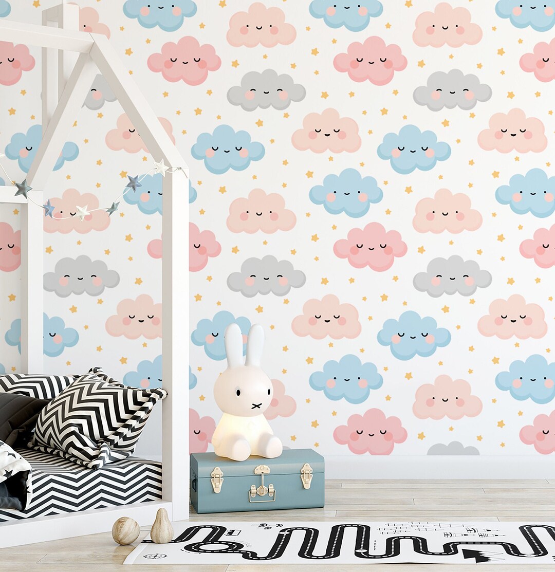 Dreamy Pink and Blue Clouds and Winking Stars Nursery Decor for a Sweet ...