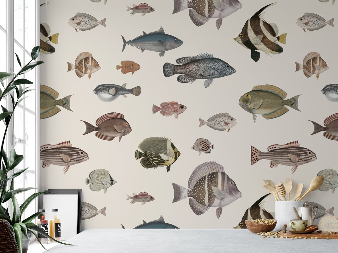 Vintage Ocean Fish Art: Hand Drawn Fish Pattern on Cream Background ...