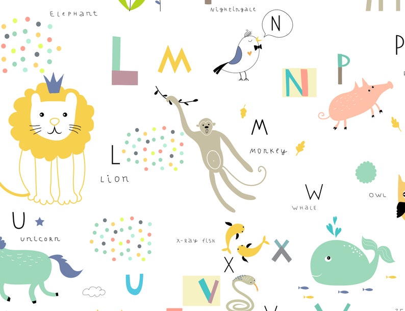 Animal Alphabet Nursery Wallpaper • Kids Learning ABC • Peel and Stick ...