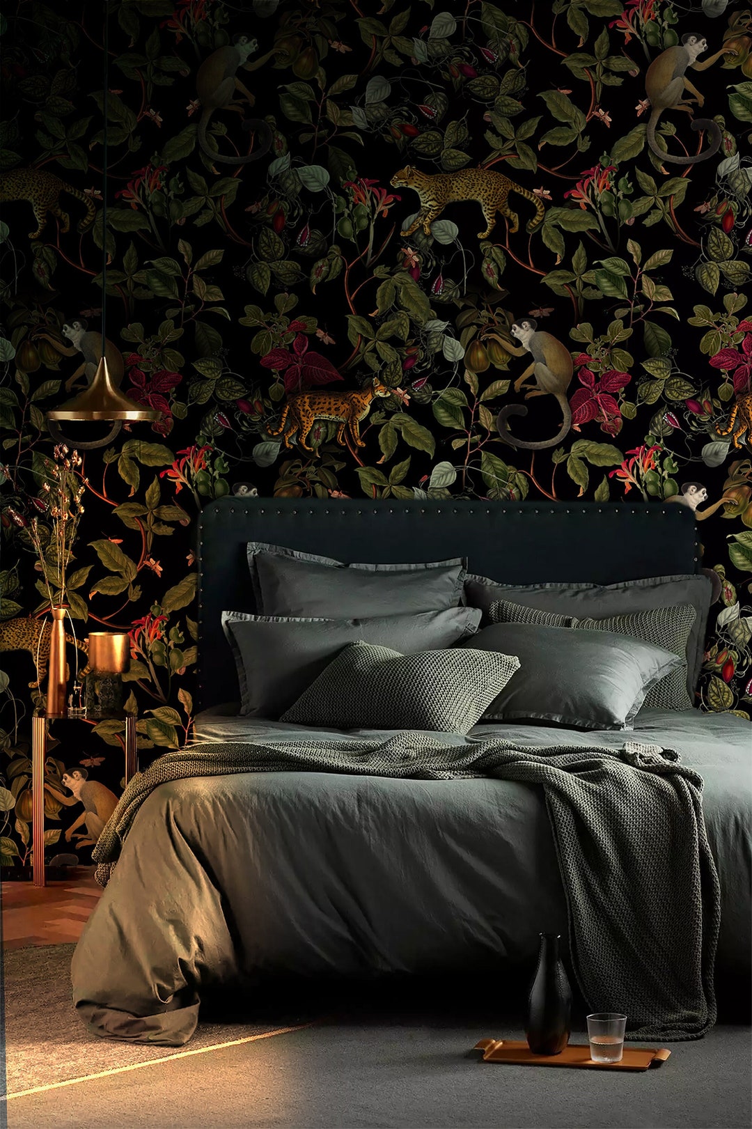 Vintage Dark Botanic Wallpaper:custom Forest Design With Cheetah and ...