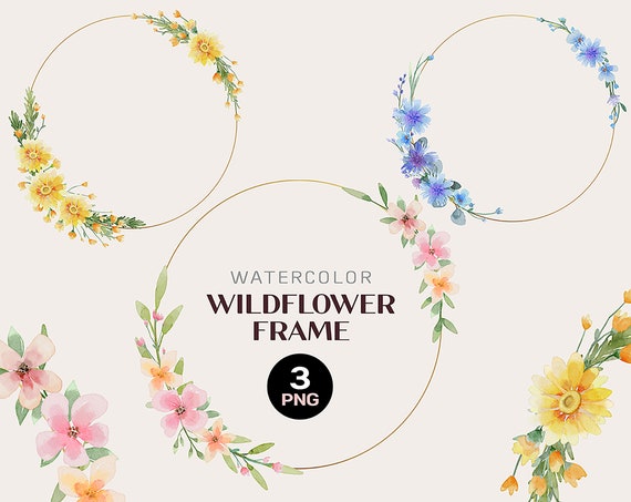 Watercolor Floral Frame Boho Round Wreath Watercolor Logo | Etsy