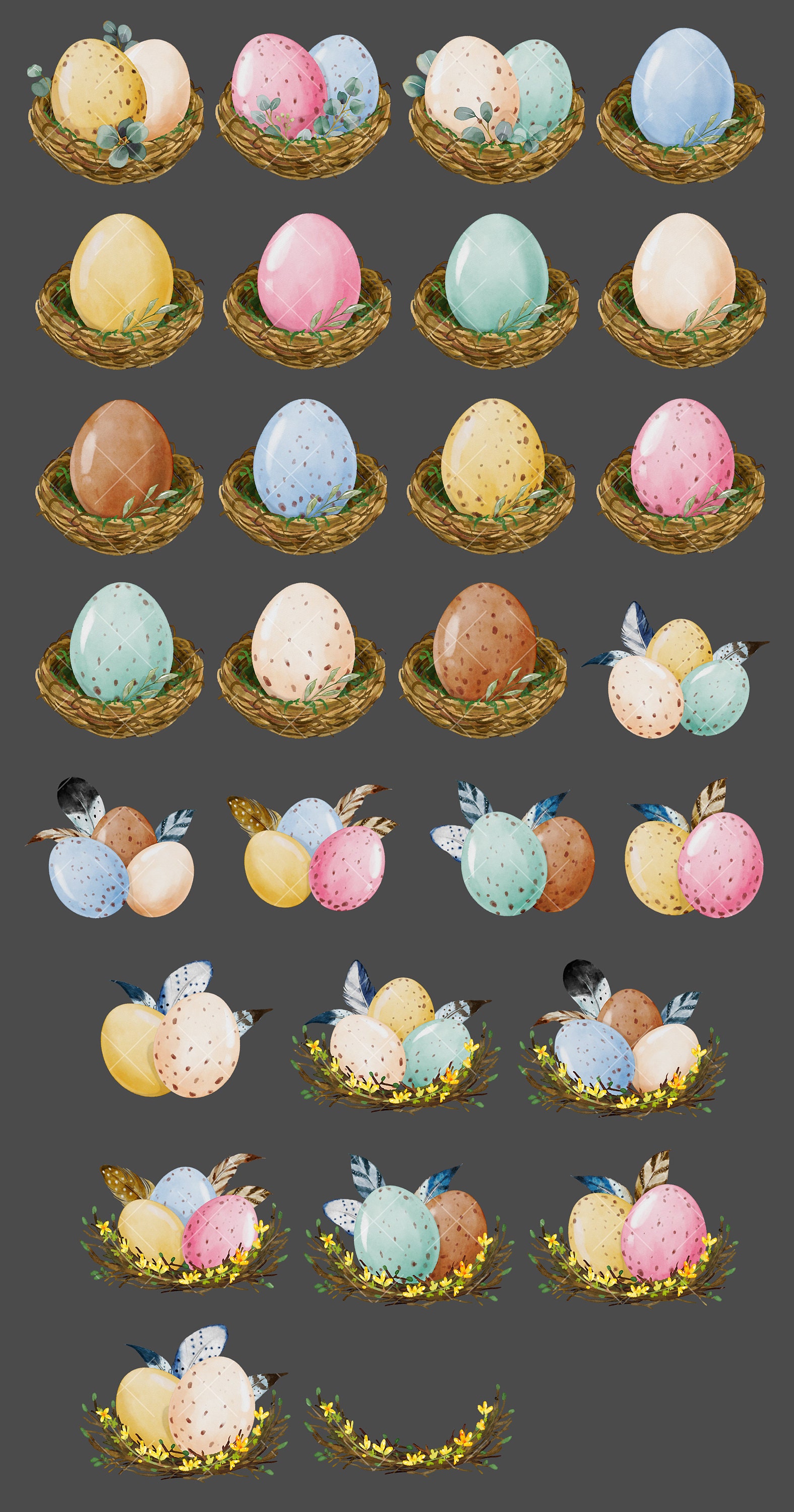 Watercolor Spring Clipart Nest Illustration Bird's Nest - Etsy