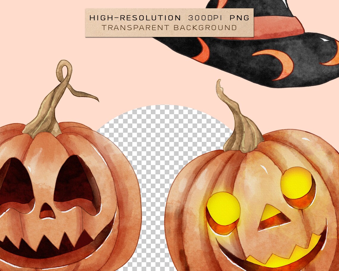 Watercolor Halloween Pumpkin Clipart Cute Halloween Clip Art - Etsy