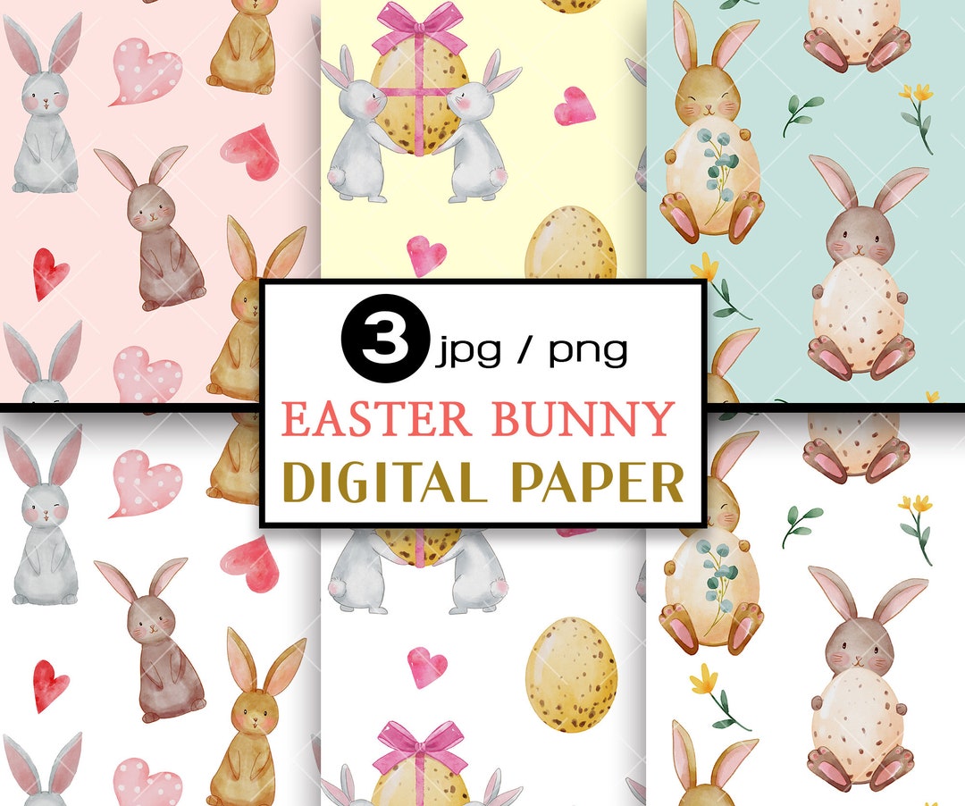Spring Bunny Digital Paper, Easter Egg Paper, Seamless Pattern, Boho ...