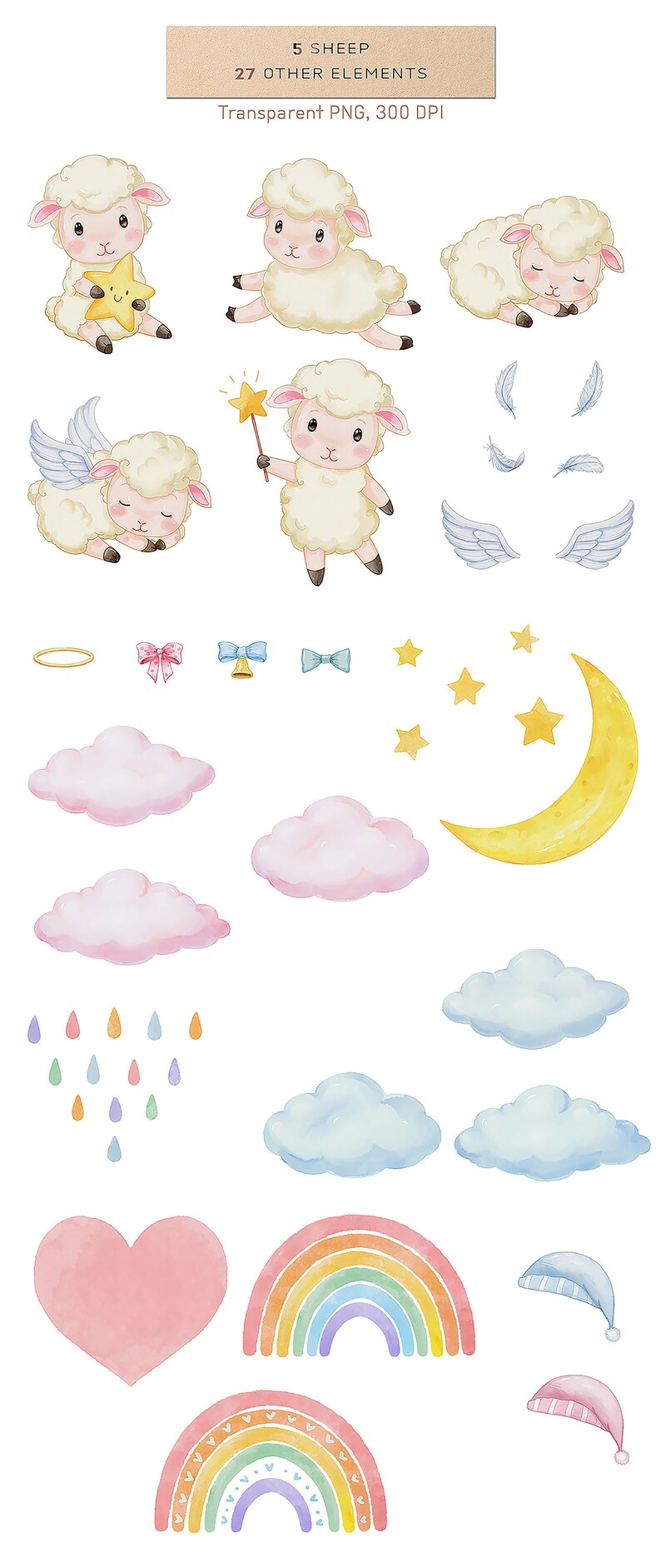 Baby Sheep Watercolor Clip Art Angel Animals Kids Clipart | Etsy