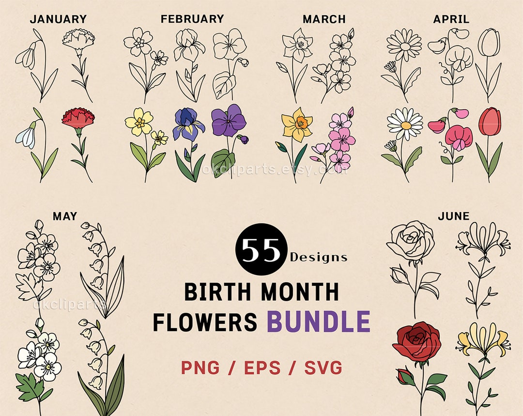 Geboorte Bloem SVG Tattoo Design Geboorte Maand Bloem Bloem - Etsy België