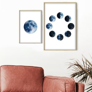 Watercolor Moon Phases, Lunar Chart Clip Art, Moon Art, Digital ...
