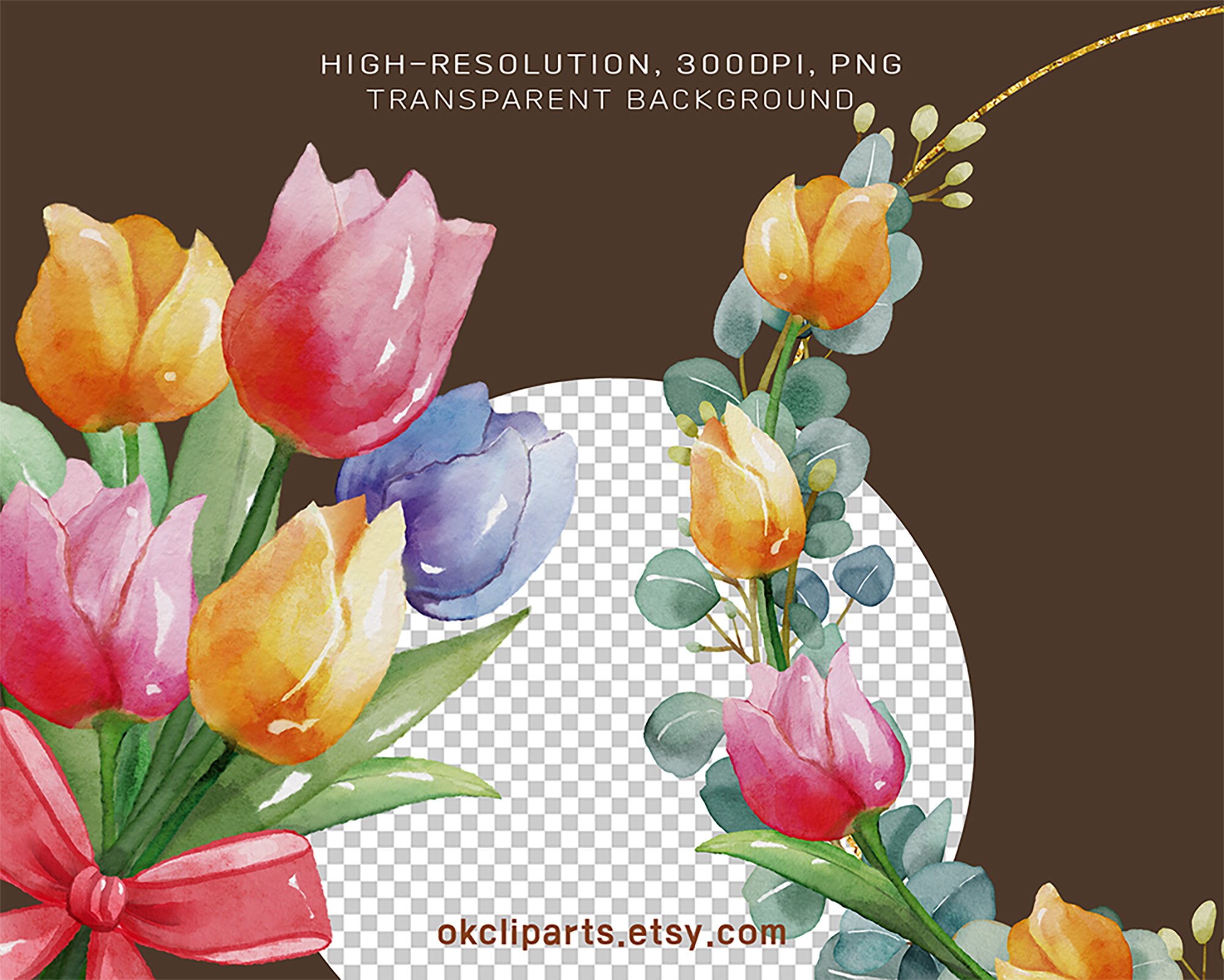 Tulips Clipart Watercolor Flowers Spring Floral Wreath - Etsy