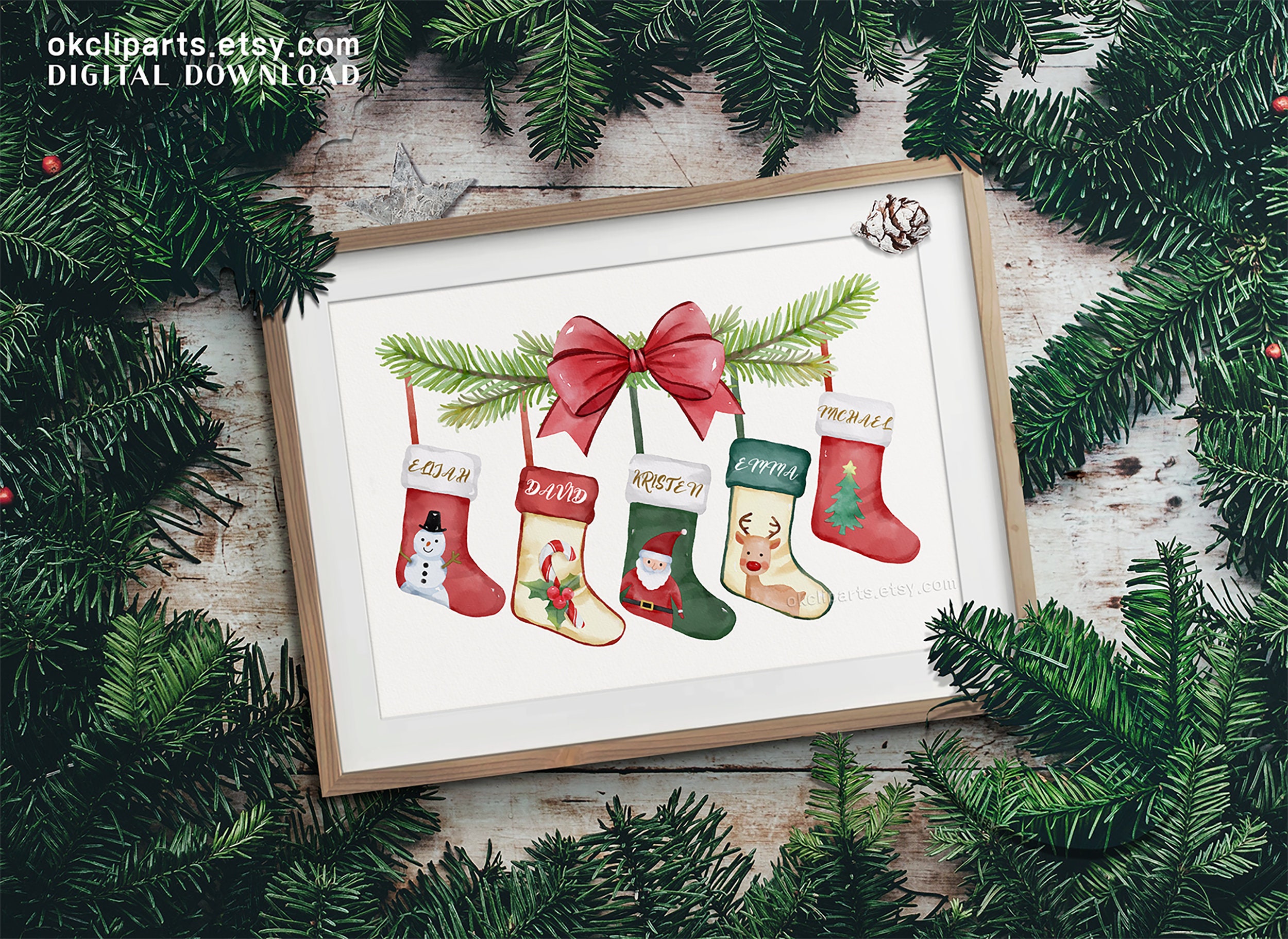 Christmas Stocking Clipart Christmas Clipart Watercolor - Etsy