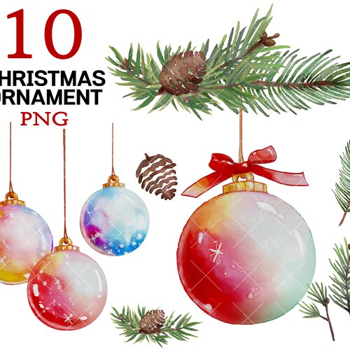 Watercolor Christmas Ornaments Clip Art Christmas Balls - Etsy