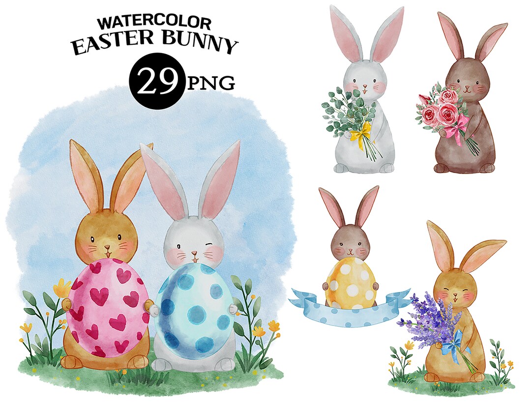 Watercolor Bunny Clipart, Watercolor Rabbit , Easter Clip Art, Nursery ...
