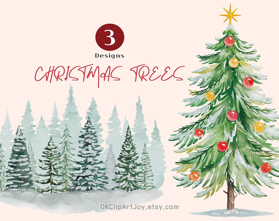Watercolor Christmas Clipart, Christmas Tree Clipart, Winter Clipart ...