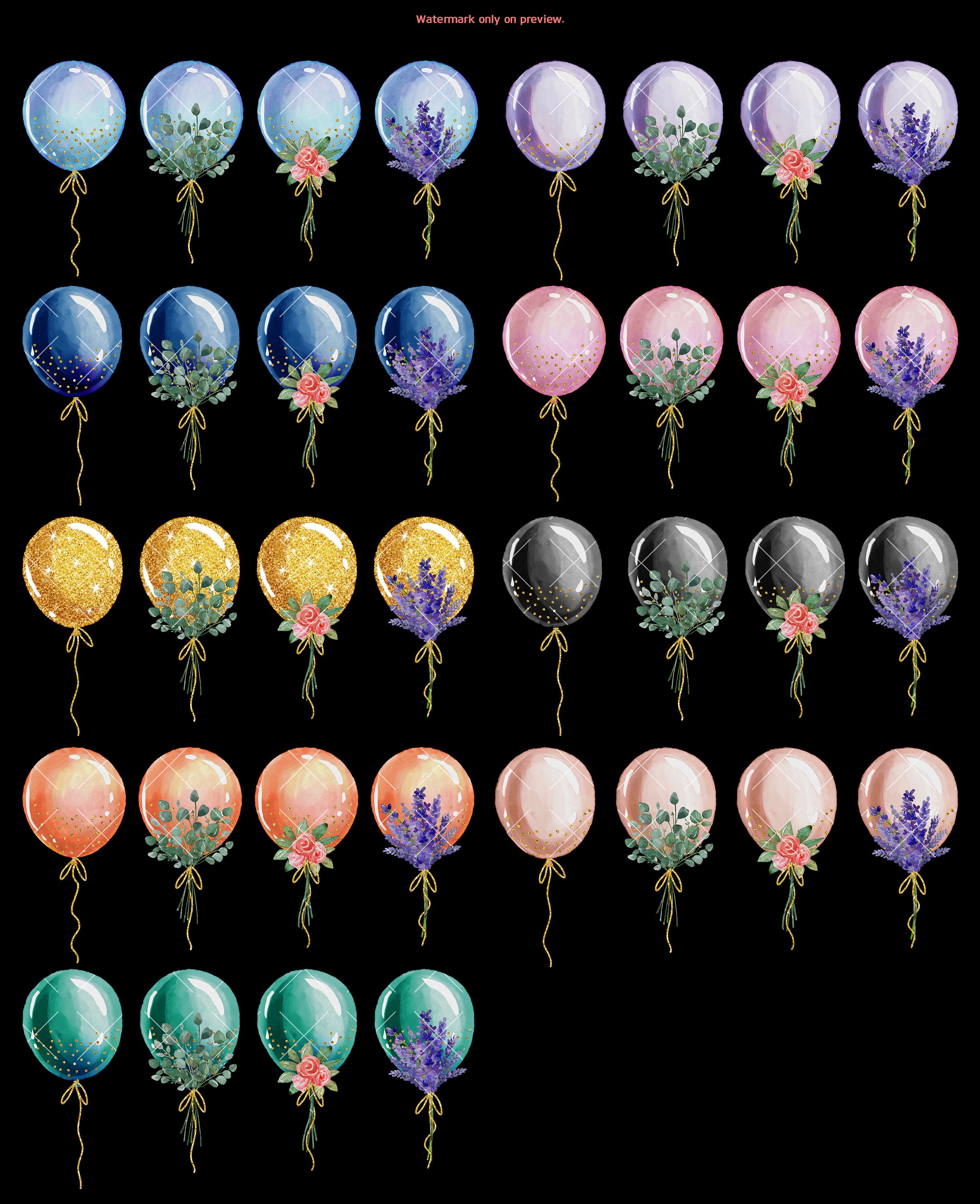 Watercolor Floral Balloon Clipart Party Clipart Celebration - Etsy UK