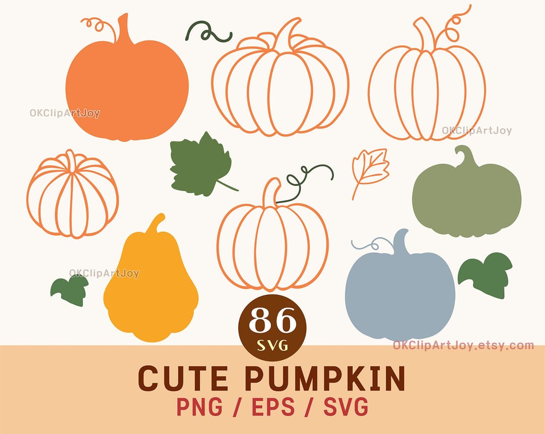 Pumpkin SVG Bundle, Fall Leaves SVG, Cute Pumpkin PNG, Cute Halloween ...